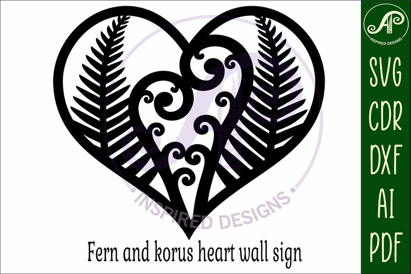 New Zealand fern and koru heart wall sign, SVG file. - So Fontsy