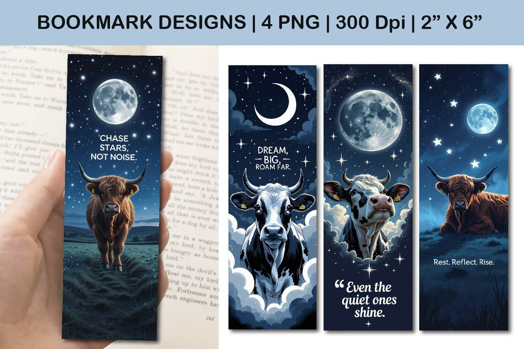 Night sky bookmark design, moonlight bookmark design - So Fontsy