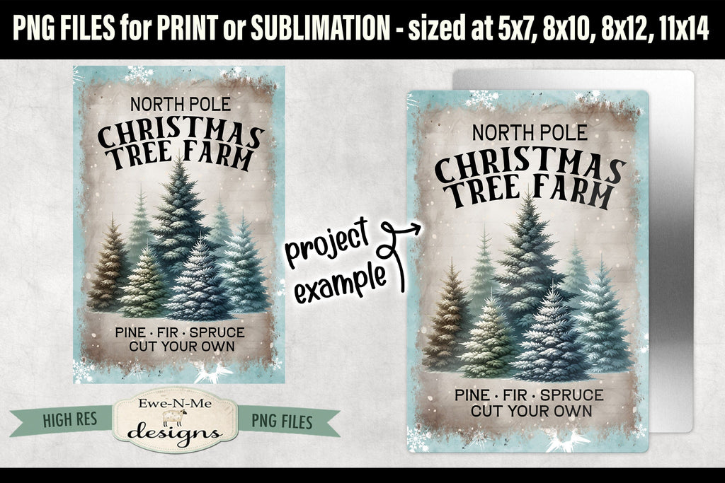North Pole Tree Farm Sublimation Design | Vintage Sign PNG - So Fontsy
