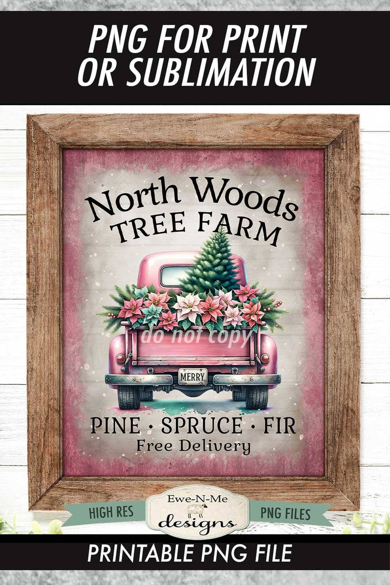 North Woods Tree Farm Sublimation Design | Vintage Sign PNG - So Fontsy