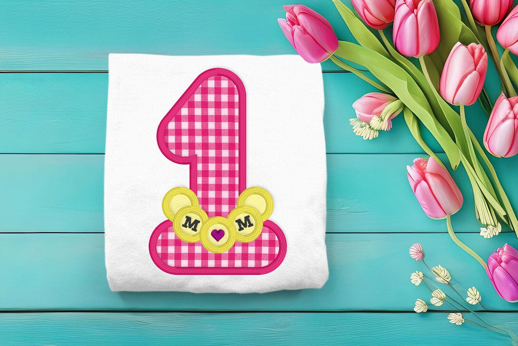 Number 1 Mom or Mum with Necklace Applique Embroidery - So Fontsy