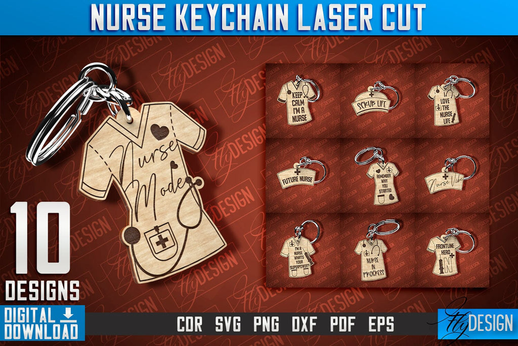 Nurse Keychain Laser Cut Design | Nurse Laser Cut | CNC File - So Fontsy