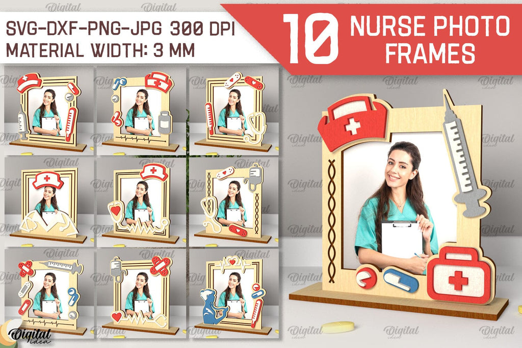 Nurse Photo Frames Laser Cut Bundle. Nurse Frames SVG Design - So Fontsy