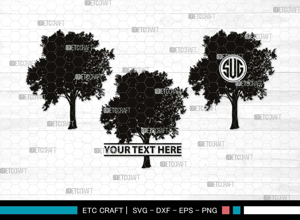 Oak Tree Monogram, Oak Tree Silhouette, Oak Tree SVG, Tree Leaves ...