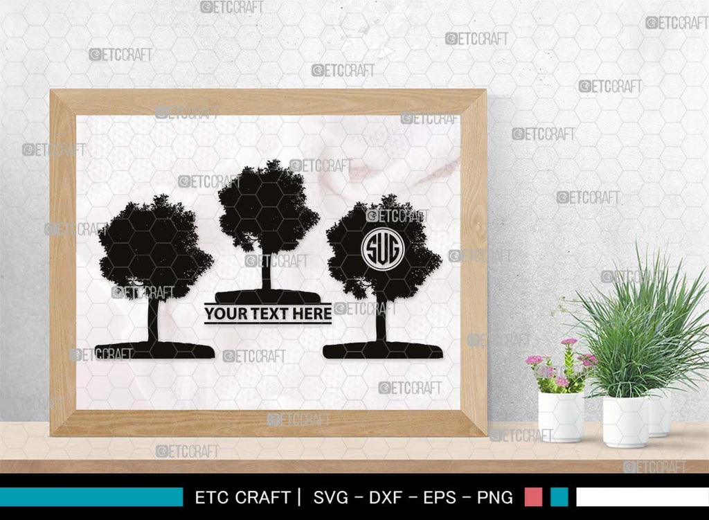 Oak Tree Monogram, Oak Tree Silhouette, Oak Tree SVG, Tree Leaves ...