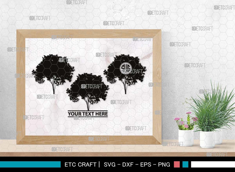 Oak Tree Monogram, Oak Tree Silhouette, Oak Tree SVG, Tree Leaves Bran ...