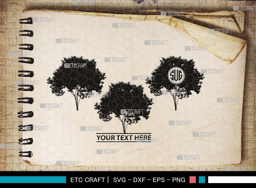 Oak Tree Monogram, Oak Tree Silhouette, Oak Tree SVG, Tree Leaves Bran ...