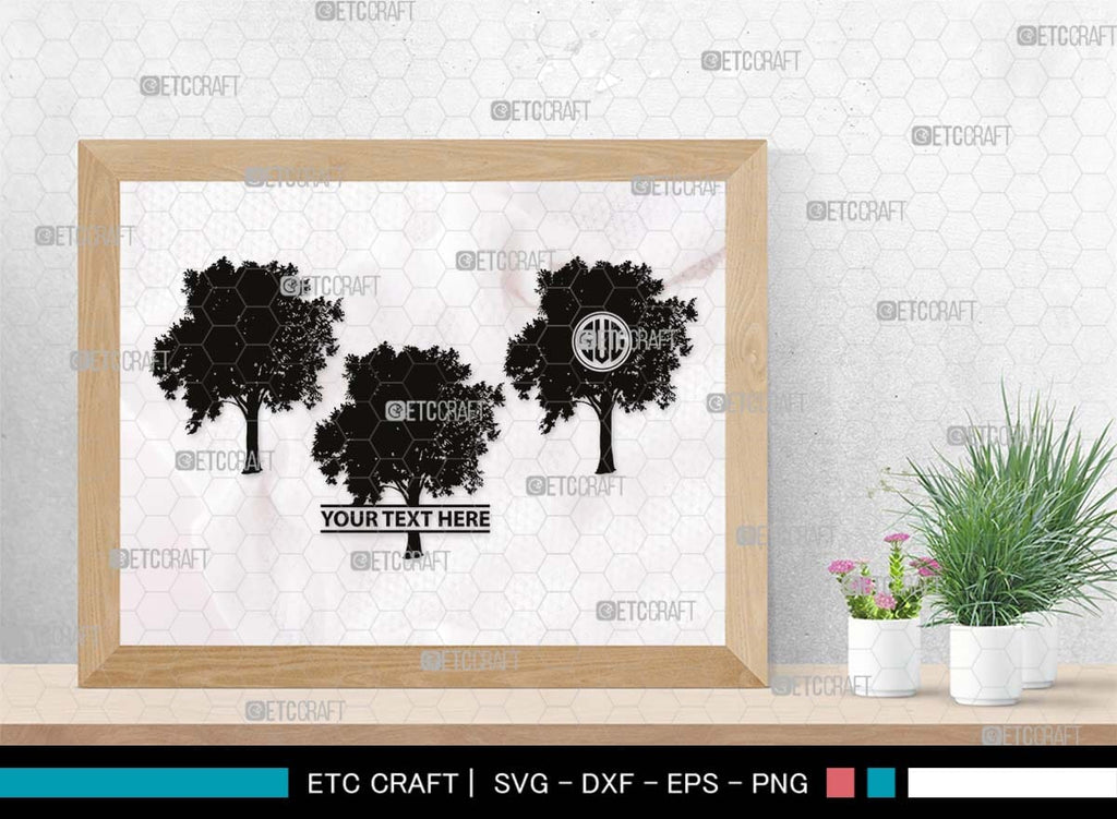 Oak Tree Monogram, Oak Tree Silhouette, Oak Tree SVG, Tree Leaves ...