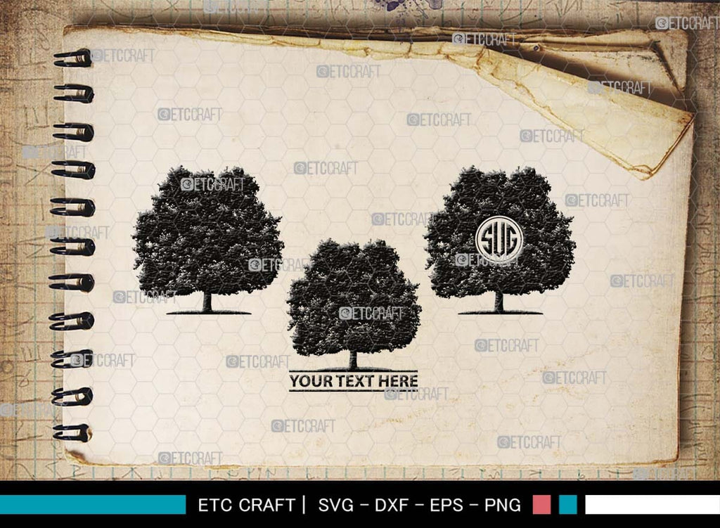Oak Tree Monogram, Oak Tree Silhouette, Oak Tree SVG, Tree Leaves ...