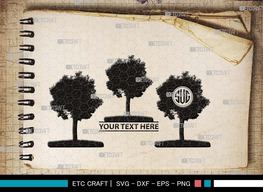 Oak Tree Monogram, Oak Tree Silhouette, Oak Tree SVG, Tree Leaves ...