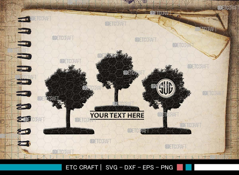 Oak Tree Monogram, Oak Tree Silhouette, Oak Tree SVG, Tree Leaves ...