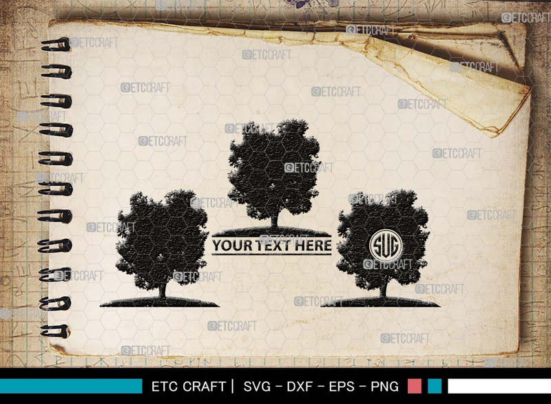 Oak Tree Monogram, Oak Tree Silhouette, Oak Tree SVG, Tree Leaves ...