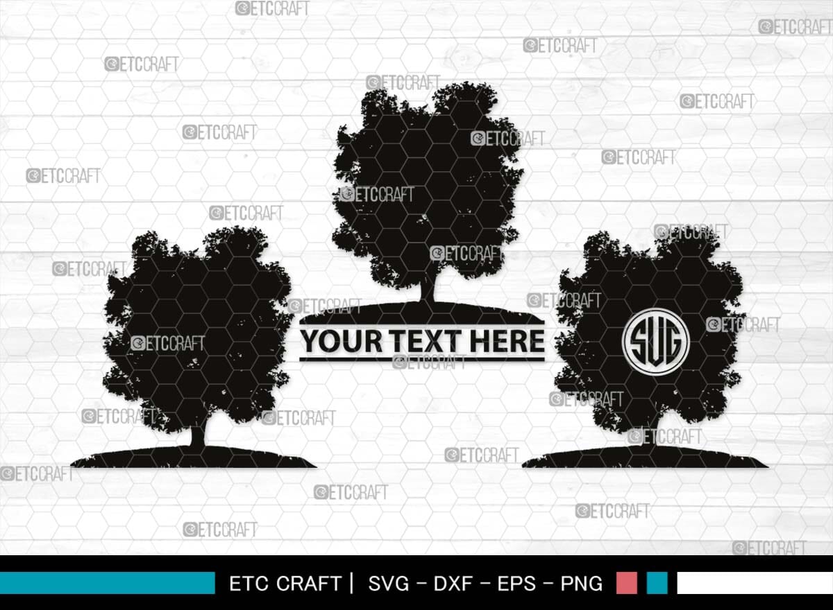 Oak Tree Monogram, Oak Tree Silhouette, Oak Tree SVG, Tree Leaves ...