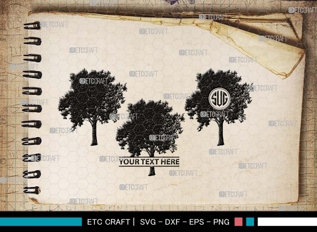 Oak Tree Monogram, Oak Tree Silhouette, Oak Tree SVG, Tree Leaves ...