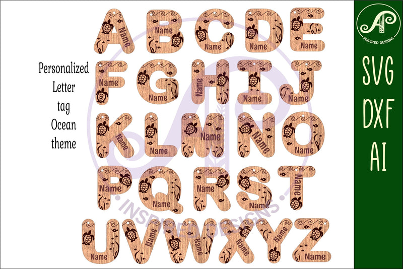 Ocean theme tag letter designs keychain DIGITAL SVG - So Fontsy