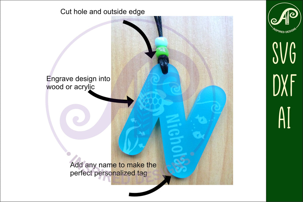 Ocean theme tag letter designs keychain DIGITAL SVG - So Fontsy