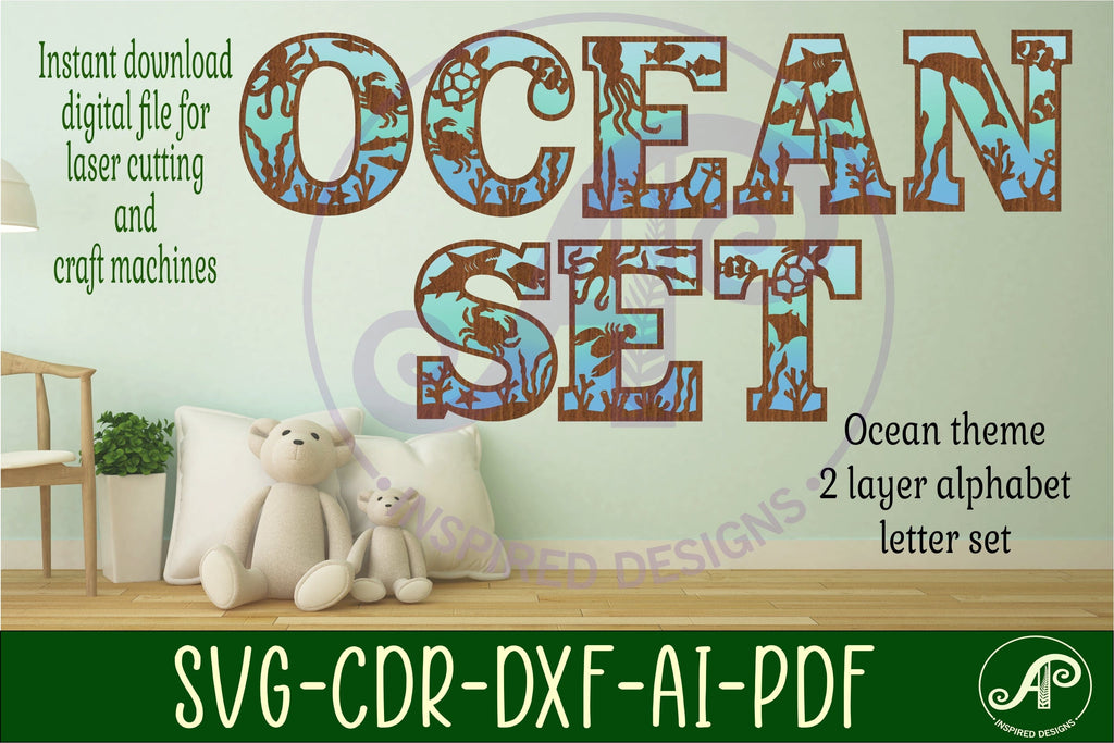 Ocean underwater theme alphabet set. 2 layer 51 letters. - So Fontsy