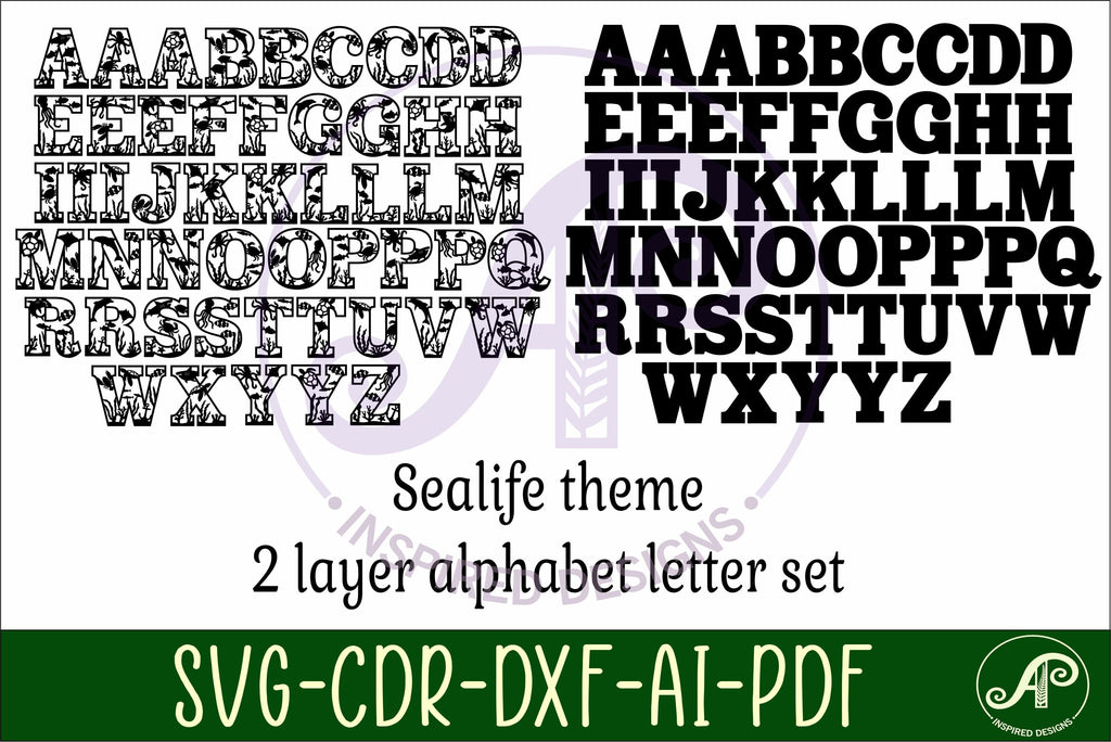 Ocean underwater theme alphabet set. 2 layer 51 letters. - So Fontsy