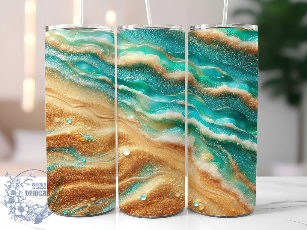 Ocean Wave Glitter Tumbler Wrap, Glitter Beach Tumbler, 20oz Beach Wrap ...