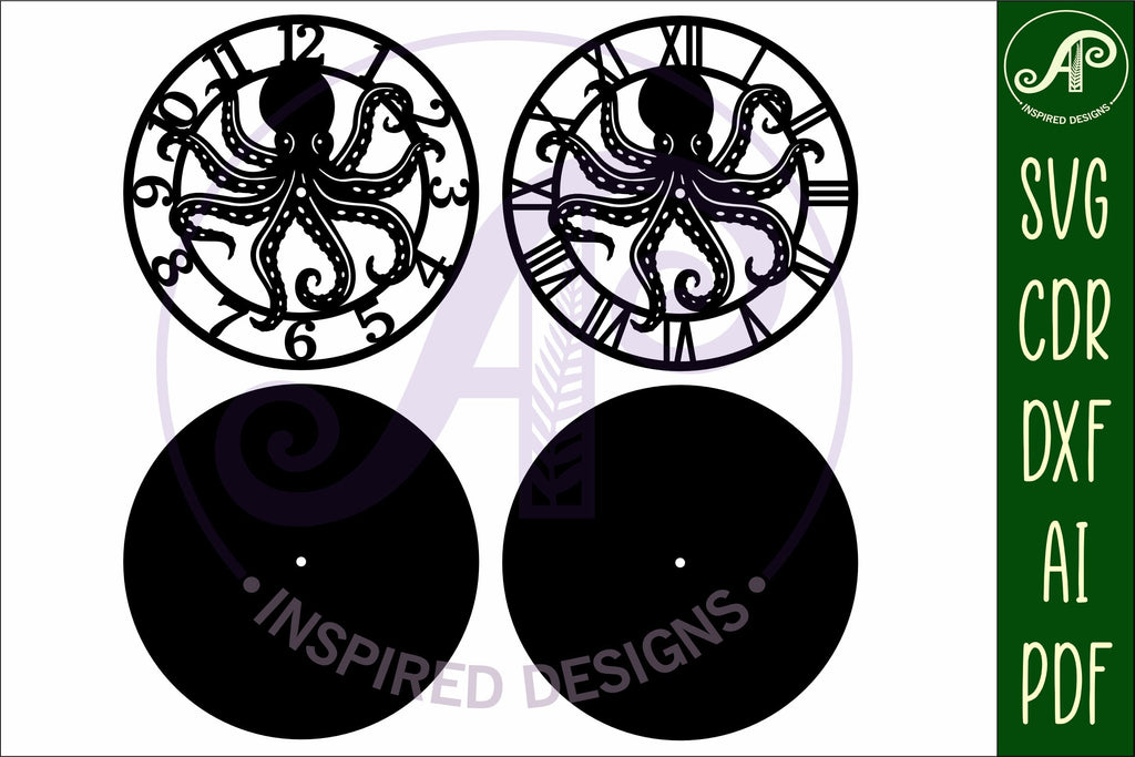 Octopus clock wall clock laser cut files, SVG - So Fontsy