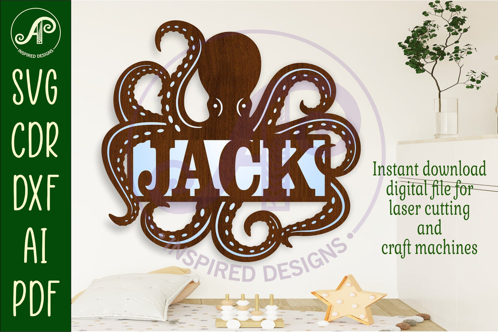 Octopus name sign svg laser cut file - So Fontsy