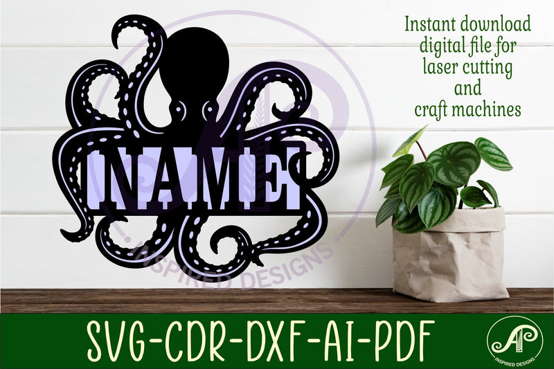 Octopus name sign svg laser cut file - So Fontsy