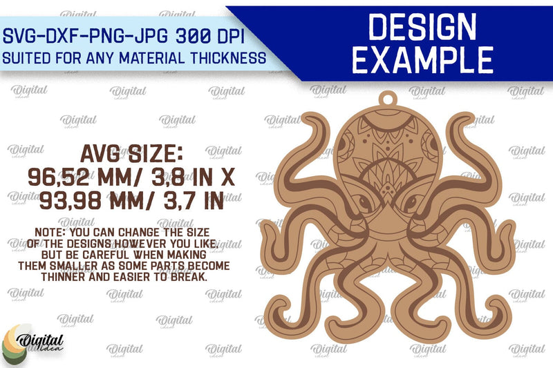 Octopus Ornament Laser Cut. Wooden Sea Animals SVG - So Fontsy