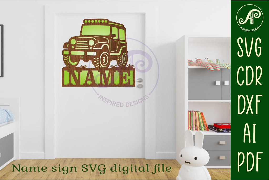 Off road vehicle design name sign svg laser cut - So Fontsy