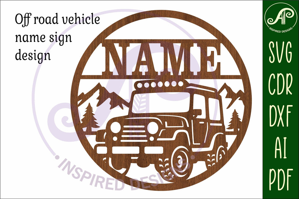 Off road vehicle name sign svg laser cut template - So Fontsy