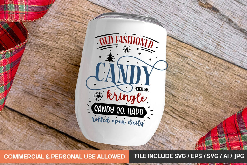 Old Fashioned Candy Cane Kringle Candy Co. Hard Rolled Open Daily Svg ...
