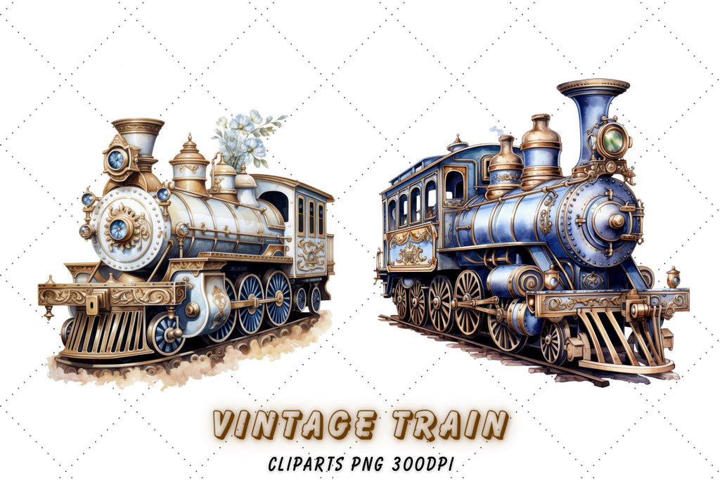 old Steam Locomotives Trains Clipart Printable Illustration for ...