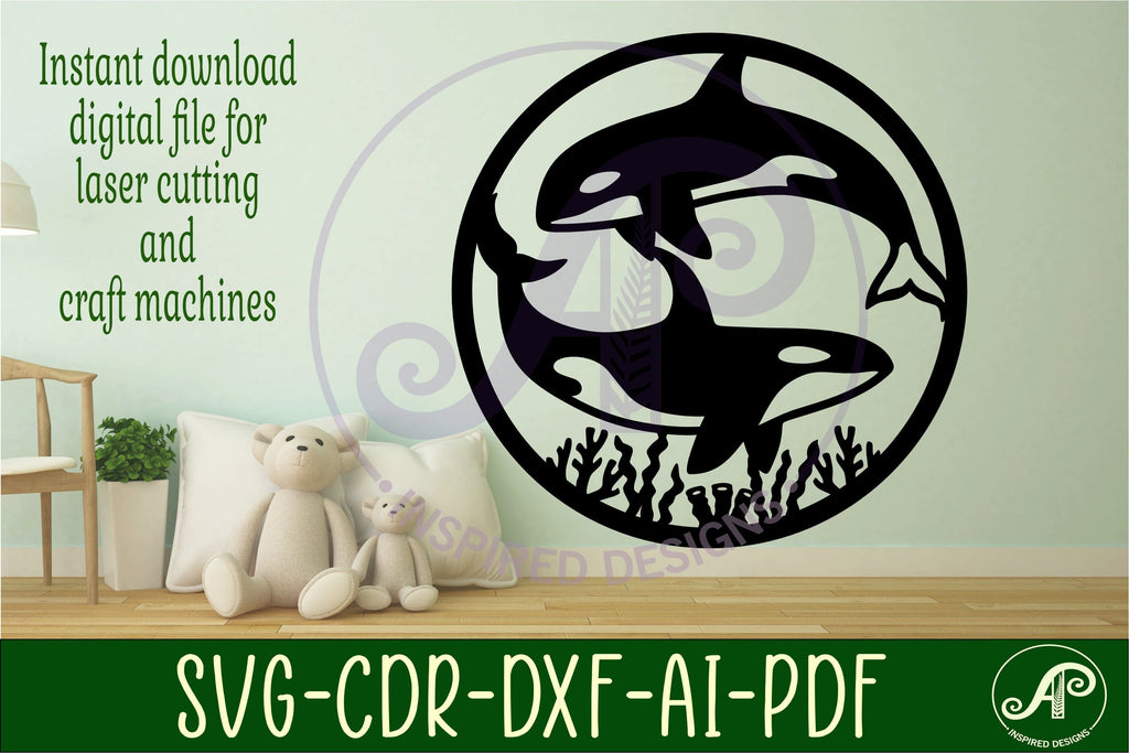 Orcas, killer whales wall sign svg laser cut - So Fontsy