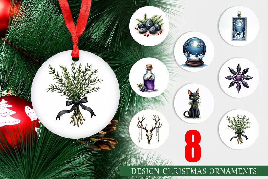 Ornament Mystical Macabre Yule Watercolor - So Fontsy
