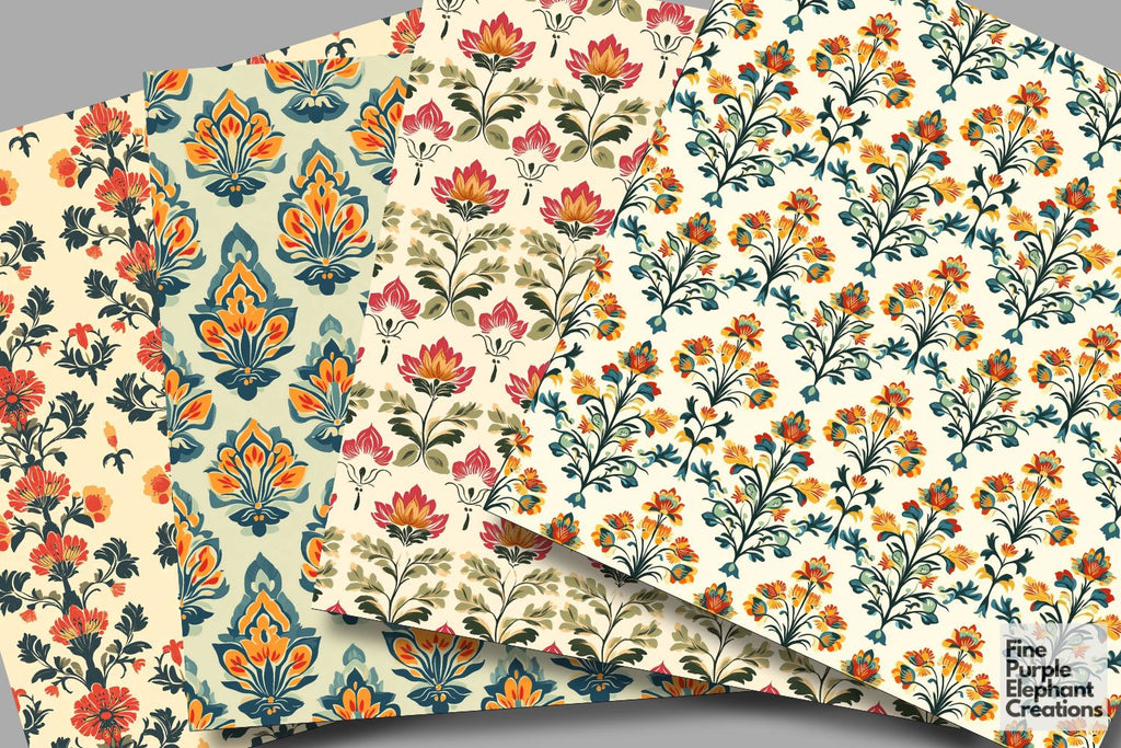 Ornamental Indian Damask Digital Paper | Paisley Mandala Tapestry - So ...