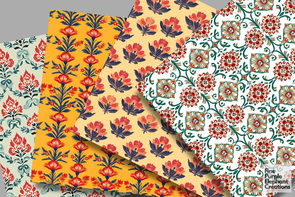 Ornamental Indian Damask Digital Paper | Paisley Mandala Tapestry - So ...