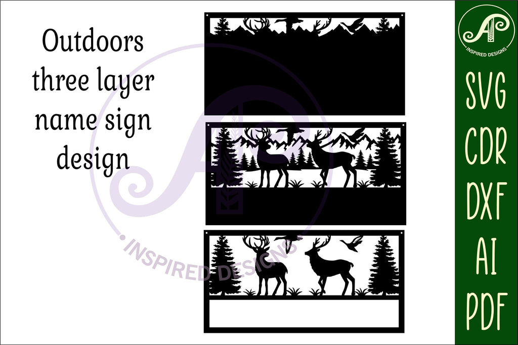 Outdoors scene name sign SVG 3 layer laser cut - So Fontsy