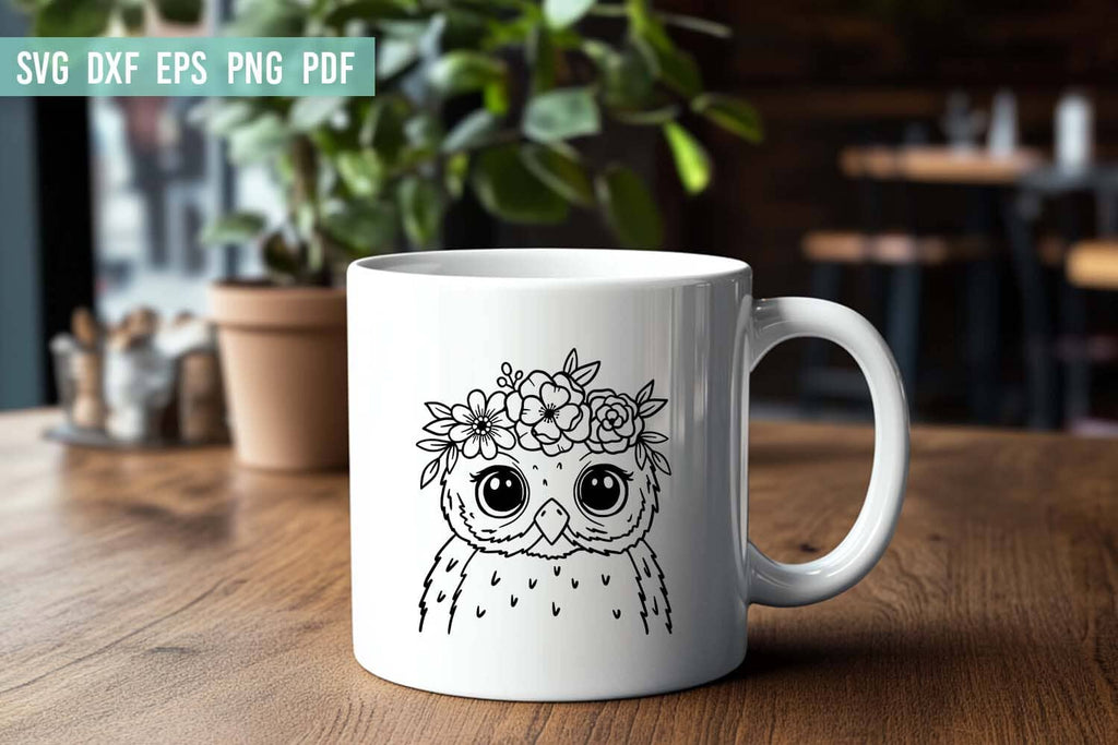 Owl SVG File | Owl Flower Crown SVG | Floral Owl SVG - So Fontsy