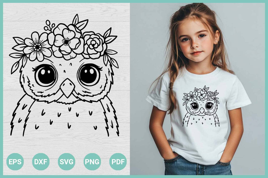 Owl SVG File | Owl Flower Crown SVG | Floral Owl SVG - So Fontsy