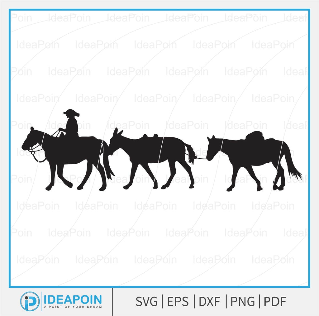 Pack String svg,cowboys and two pack mules, Mule string svg, Pack ...