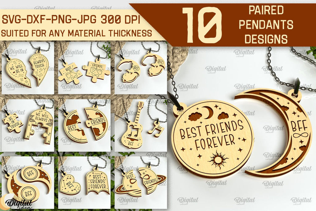 Paired Pendants Laser Cut Bundle. Couples Pendants SVG - So Fontsy