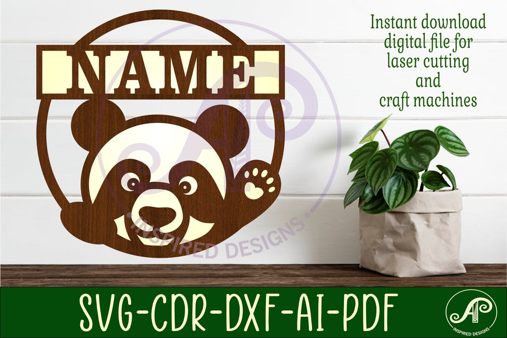 Panda name sign svg laser cut template - So Fontsy