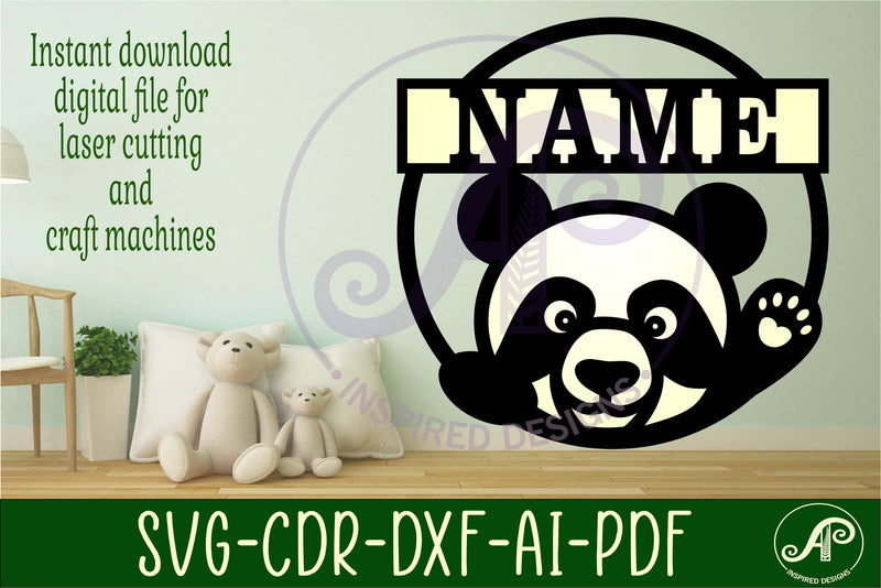 Panda name sign svg laser cut template - So Fontsy