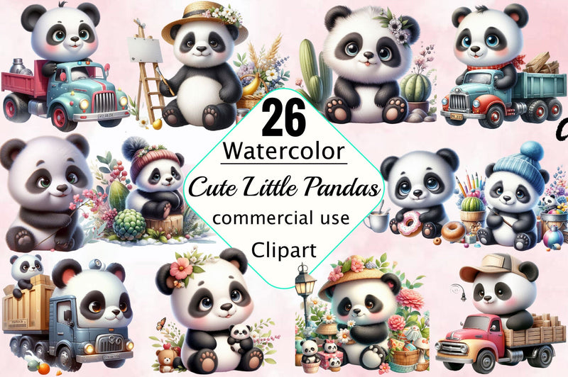 Pandas Clipart, Cute Little Pandas - So Fontsy