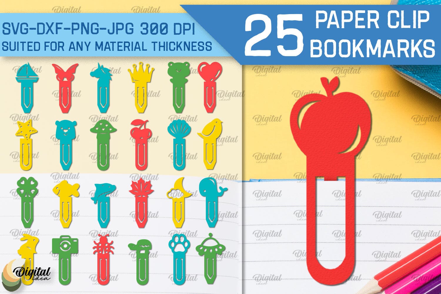 Paper Clip Bookmarks SVG Bundle. Bookmarks Clip Template SVG - So Fontsy