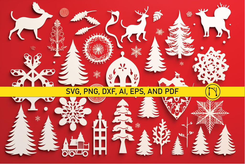 Paper Cut Christmas Element SVG Bundle - So Fontsy