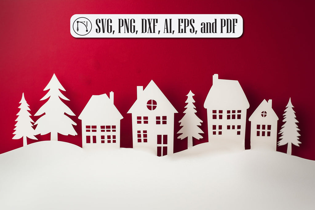Paper Cut Christmas Village SVG Cut File - So Fontsy