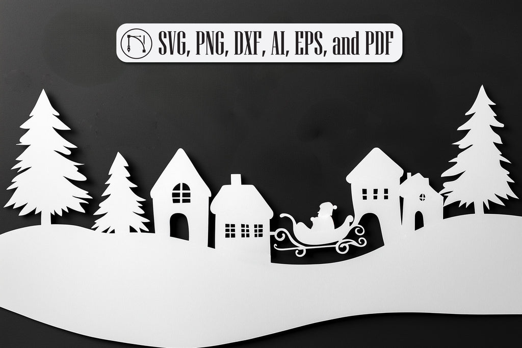 Paper-Cut Christmas Village SVG Cut File - So Fontsy