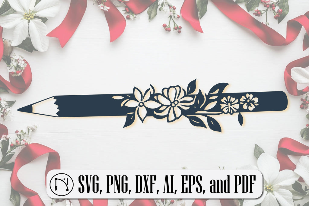 Paper Cut Pencil with Flowers SVG - So Fontsy