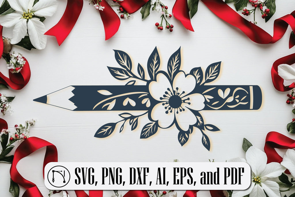 Paper Cut Pencil with Flowers SVG - So Fontsy