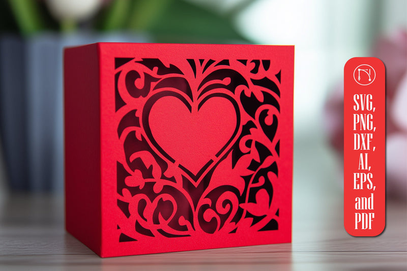 Paper Cut Valentine Gift Box SVG Cut File - So Fontsy